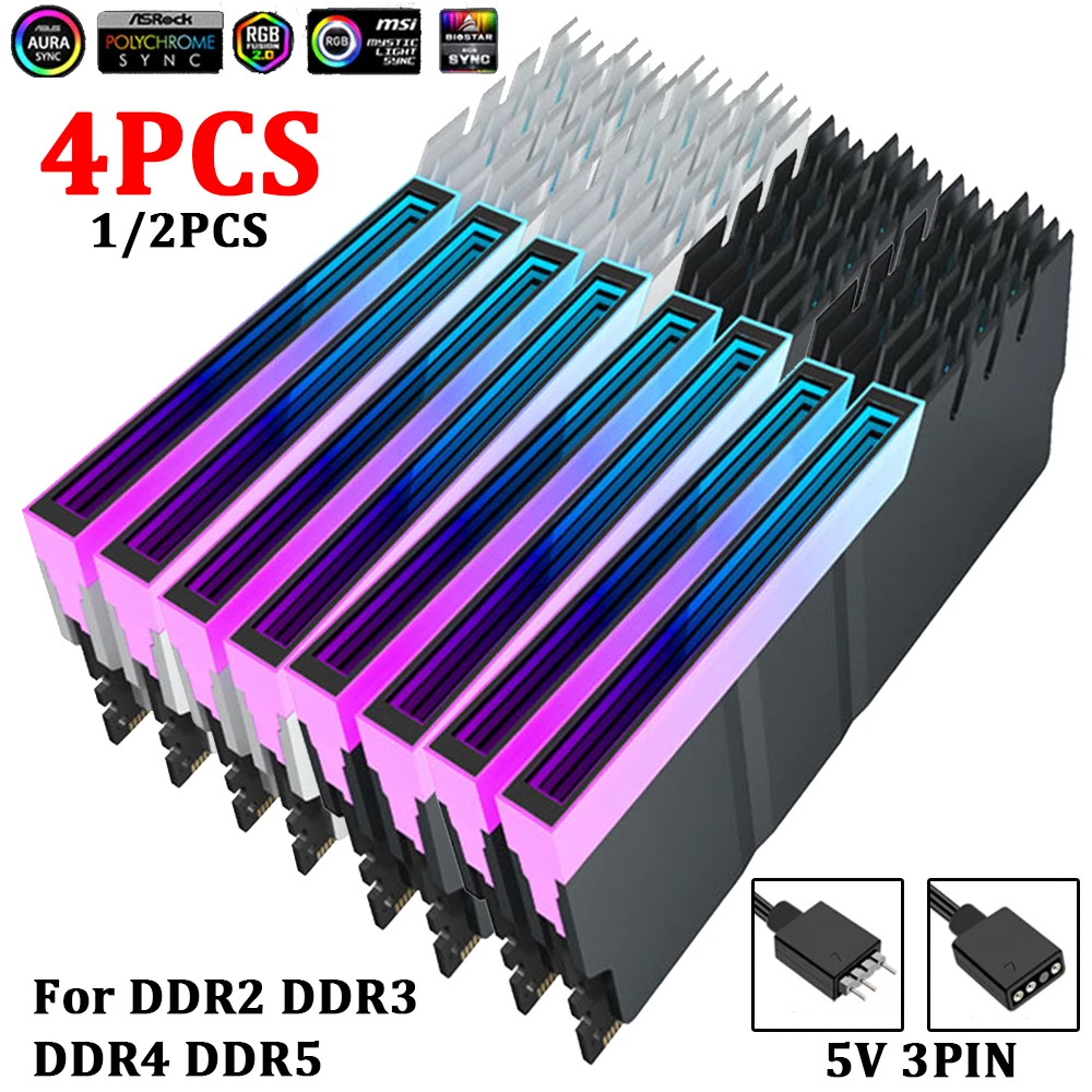 4-1PCS RAM Heatsink Radiator 5V 3PIN ARGB PC Memory Cooling Vest Heat Sink Cooler for DDR2 DDR3 ...