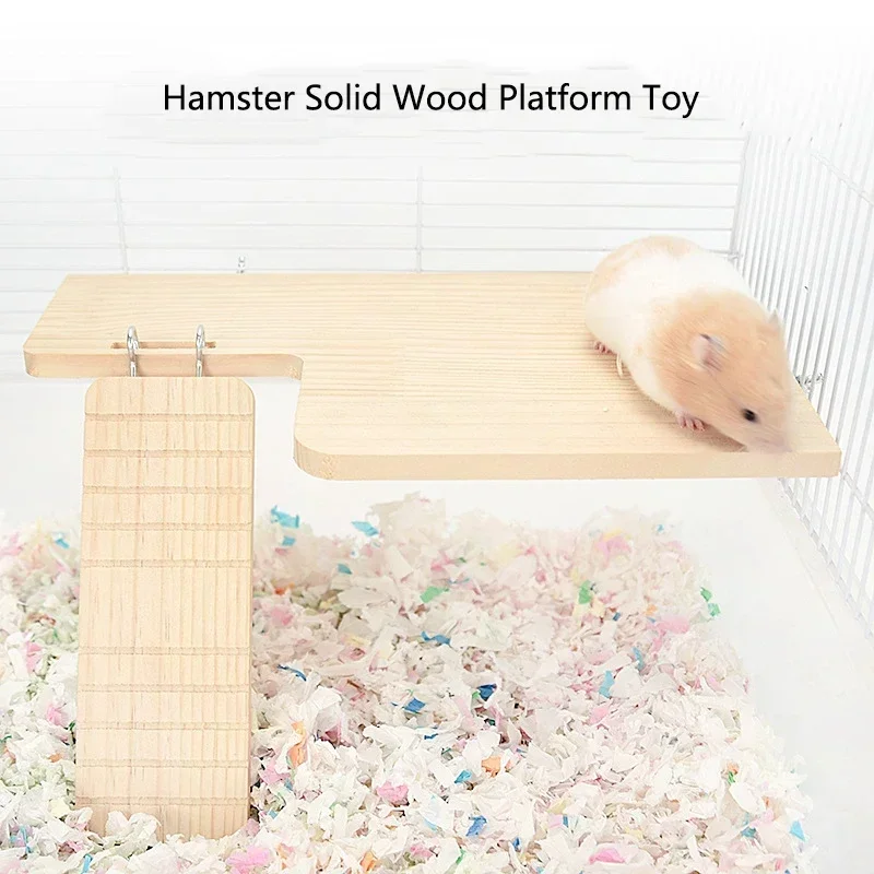Functional Wooden Hamster House Desk Platform Pet Stand Toy Station ...