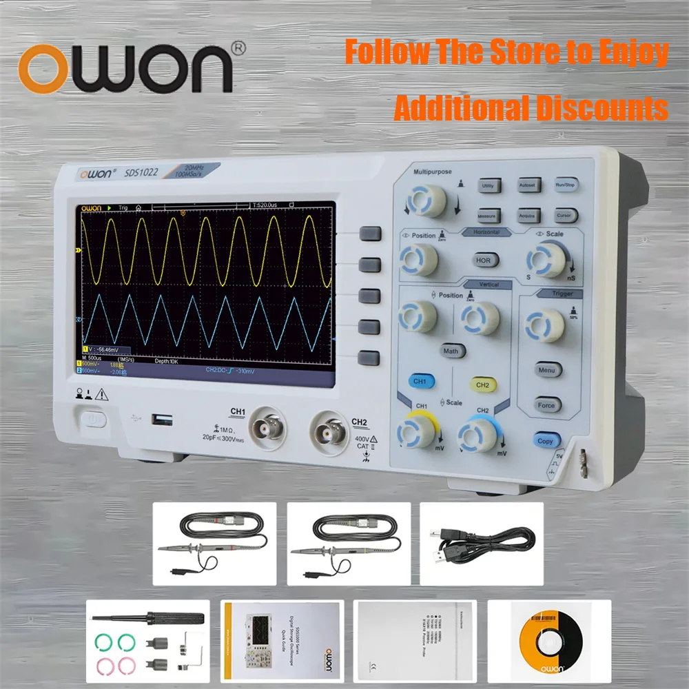 OWON-SDS1102-Oscilloscope-2-Channel-Digital-Oscilloscopes-100MHZ-Bandwidth-1GS-s-High-Accuracy ...