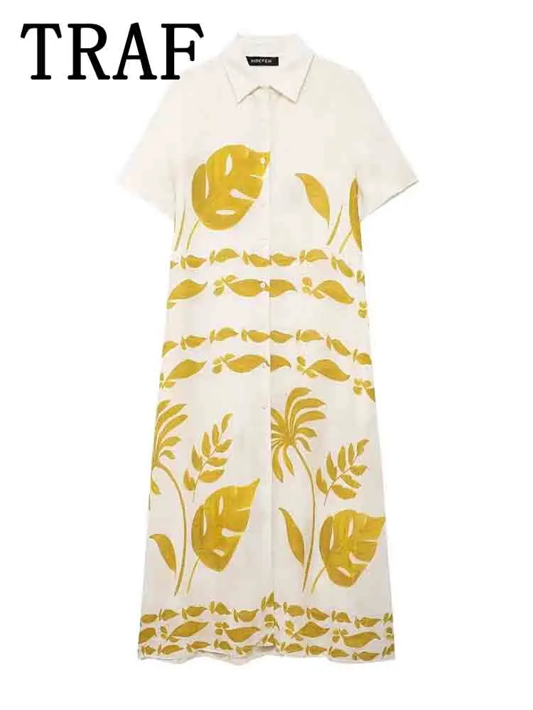 TRAF-vestido-largo-con-estampado-para-mujer-prenda-informal-holgada-de ...