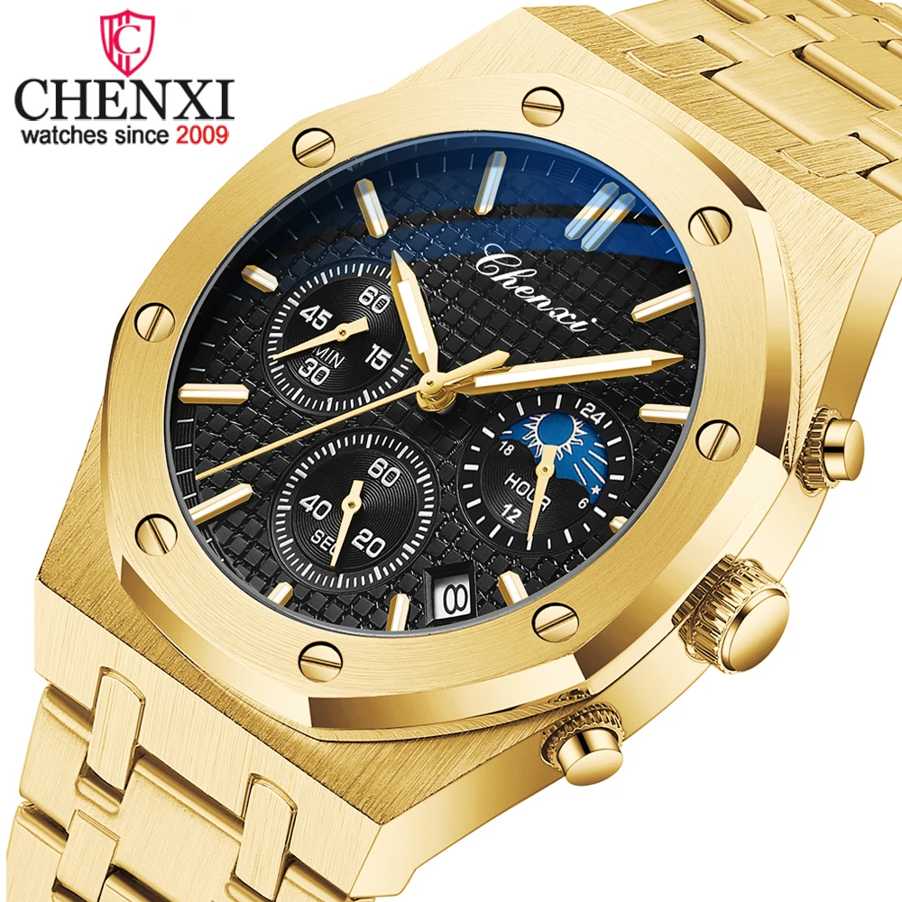 CHENXI-2023-New-Golden-Watch-for-Men-Luxury-Brand-Chronograph-Stainless-Steel-Sport-Wristwatch ...