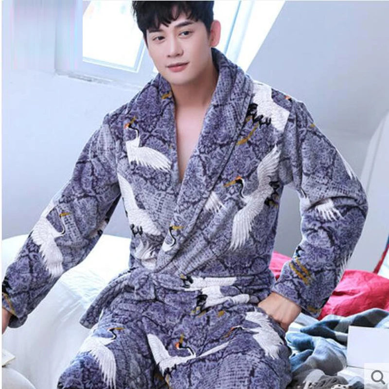 Chinese-Style-Winter-Men-s-Bath-Robe-Long-sleeve-Coral-Fleece-Pajamas ...