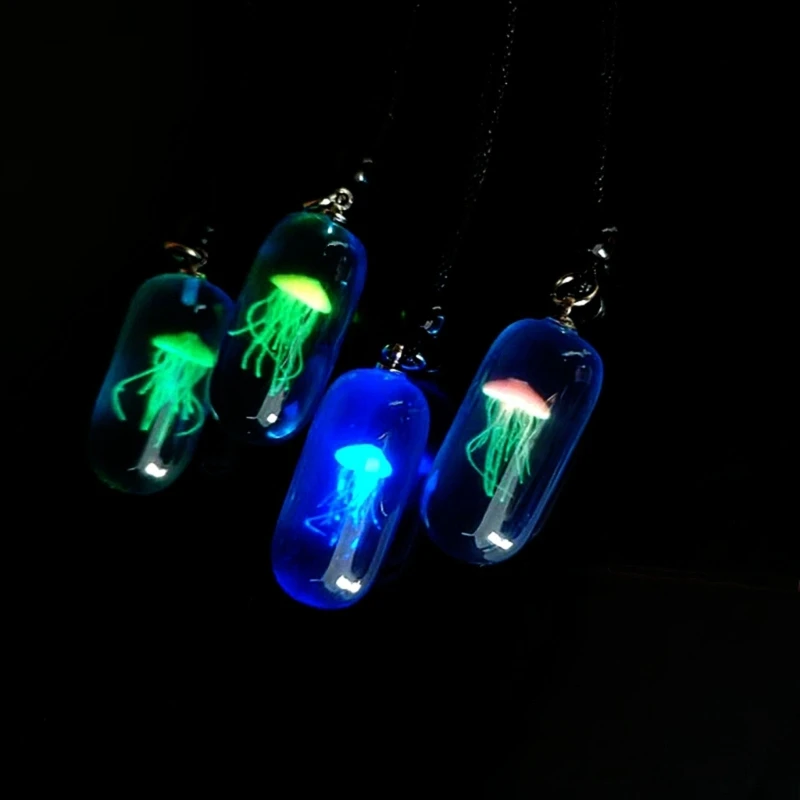 Luminous-Jellyfish-Pendant-Necklace-Glow-In-The-Dark-Long-Necklace ...