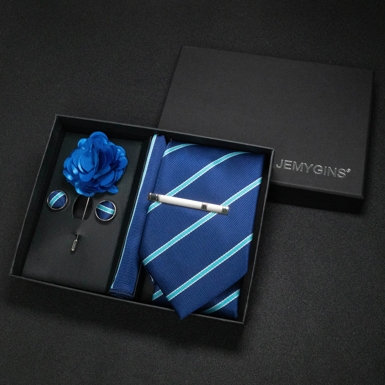 Men-s-Tie-Set-Luxury-Gift-Box-Silk-Necktie-8-cm-blue-striped-tie ...