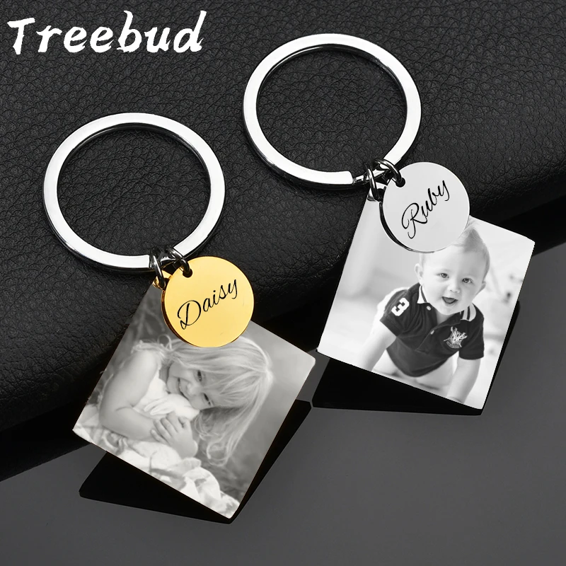 Treebud Engraved Photo Name Keychains For Baby Family Stainless Steel ...