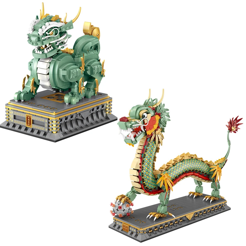 LOZ Auspicious Beast Chinese Dragon Building Blocks ABS Kylin Assembly ...