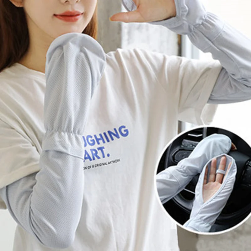 여름 자외선 차단 운전 아이스 실크 슬리브 여성 긴 길이 자외선 차단 팔 장갑 아이스 슬리브 Aliexpress