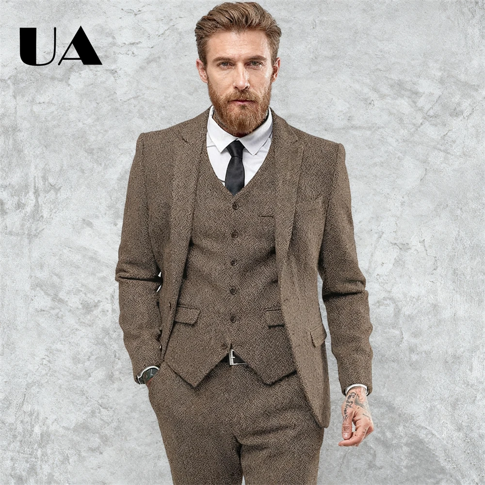 Chevron Mens Formal Suit Set, Three Pieces Business Suits (Jacket Vest ...