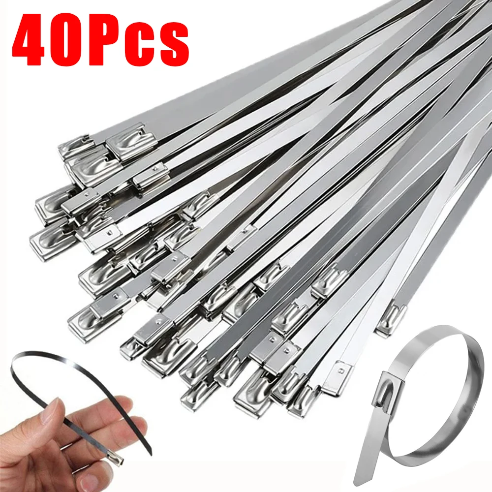 20-40Pcs-Stainless-Steel-Cable-Ties-Reusable-Self-sealing-Fastening ...