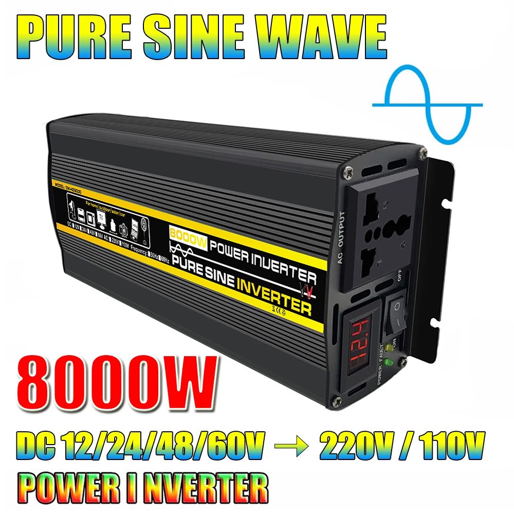 Inversor de onda sinusoidal pura, transformador de voltaje de 12V/24V/48V/60V a CA 110V 220V ...