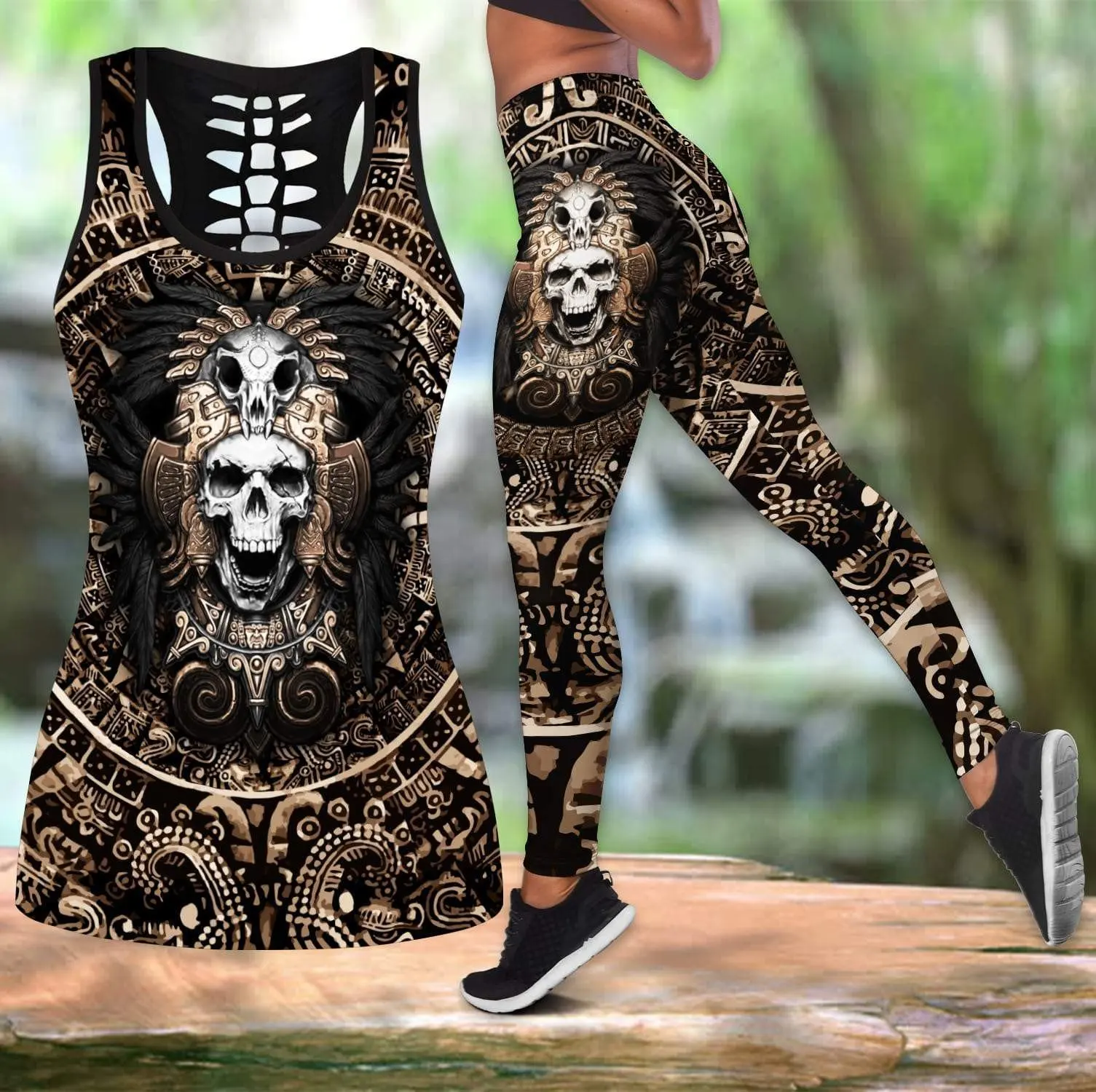 Conjunto-de-Yoga-con-estampado-azteca-mallas-y-camiseta-sin-mangas ...
