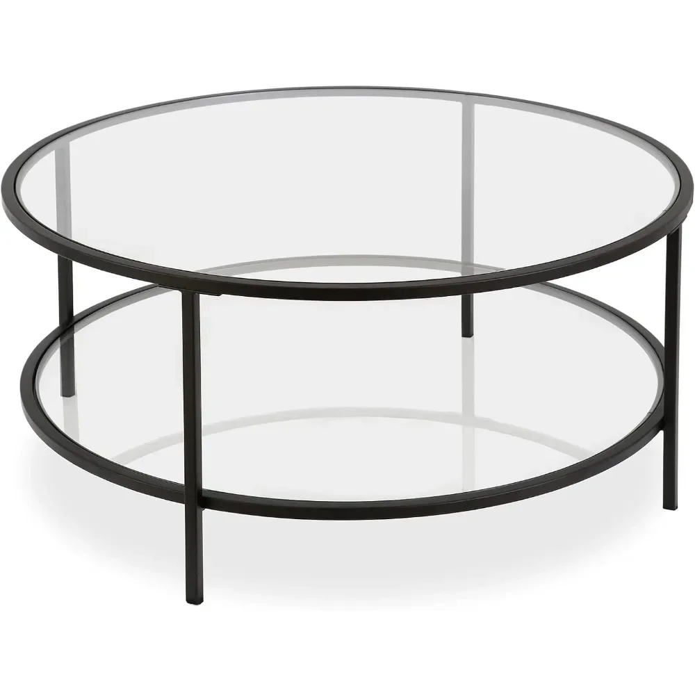 Wide-Round-Coffee-Table-with-Glass-Top-in-Blackened-Bronze-Modern ...