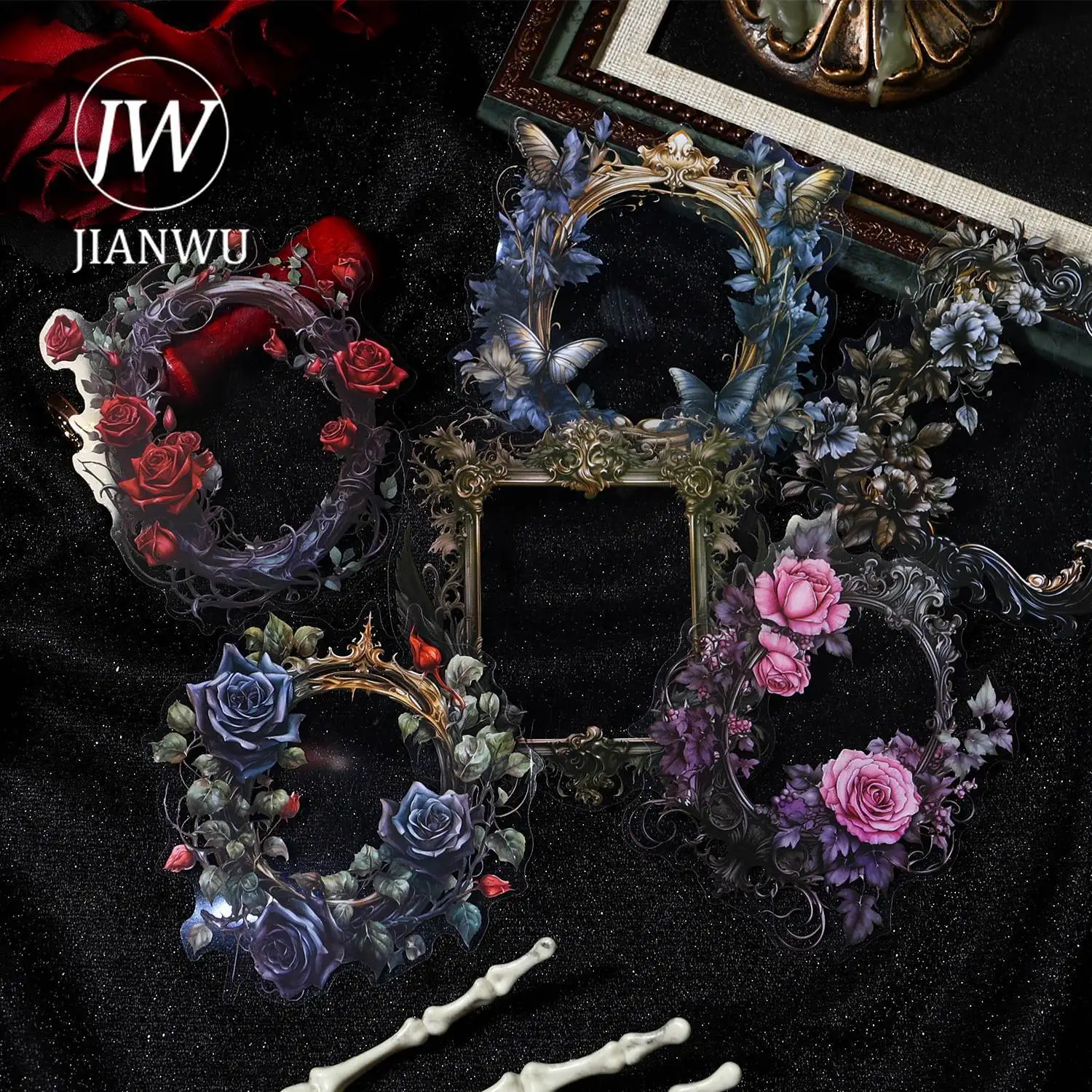 JIANWU 10 Sheets Forbidden Frame Series Vintage Flower Border Material ...