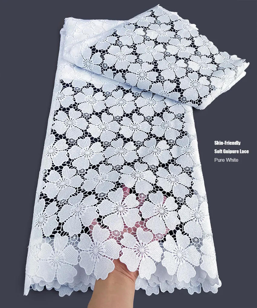 5-yards-Pure-White-Soft-African-Guipure-Lace-High-Quality-Plain-Black ...