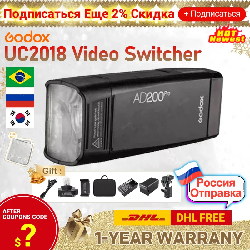 Godox-Flash AD200pro 200Ws para exteriores, Speedlight TTL HSS 2,4G ...