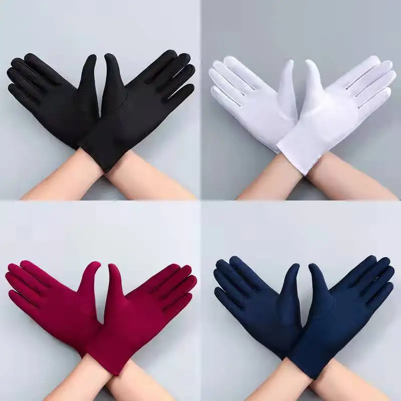 Autumn Summer Thin Ice Silk Gloves Spring Cycling Driving Black White ...