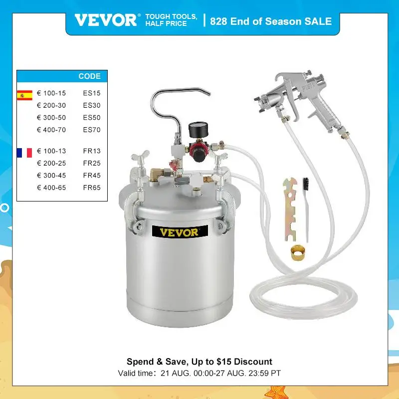 VEVOR 2.5Gal High Pressure Paint Pot Feed Spray Gun 1.5mm Nozzle Paint ...