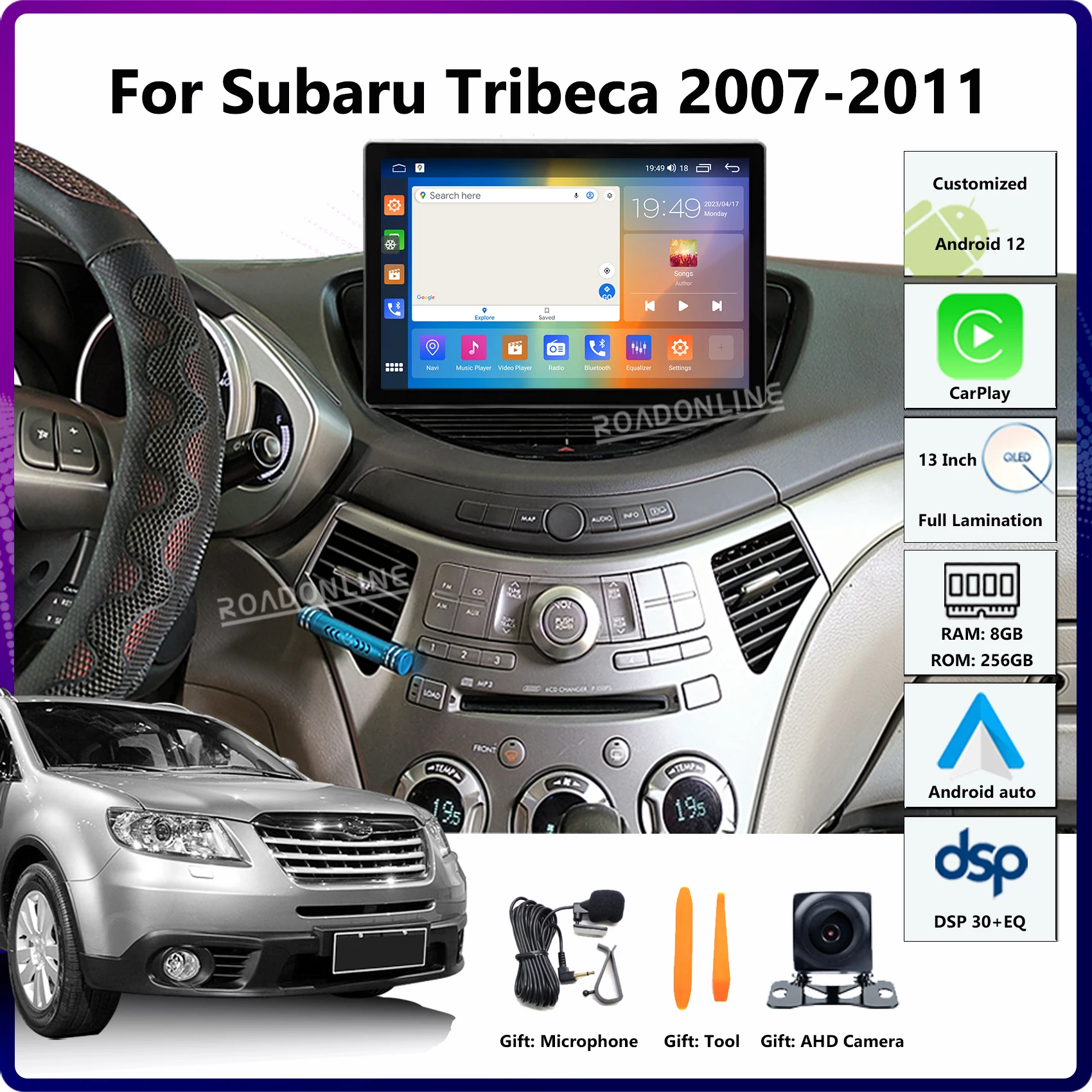 12.9" 8+256GB Android 12 Radio For Subaru Tribeca 2007-2011 Car GPS ...