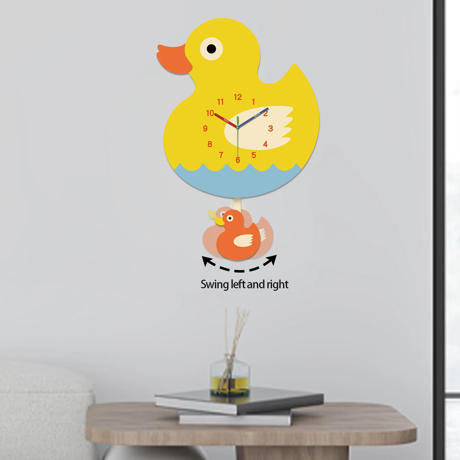 A Modern Cartoon Wooden Little Yellow Duck Large Swing Wall Clock ...