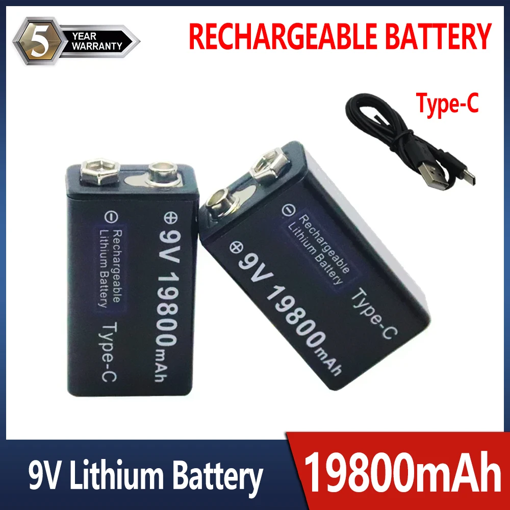 1-10PCS-USB-9V-19800mAh-li-ion-Rechargeable-Battery-Type-C-USB-6F22-9V ...