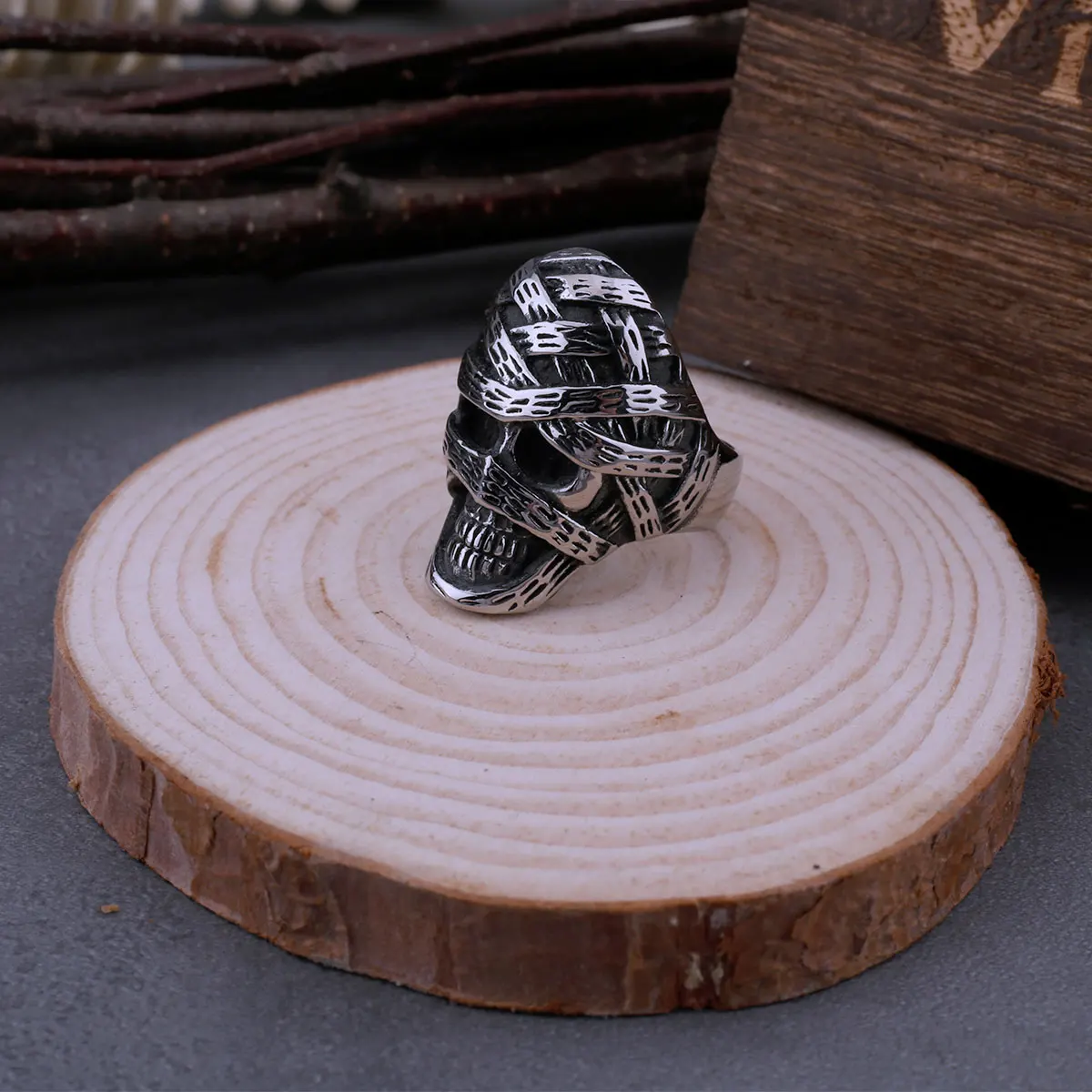 Vintage Egyptian Mummy Skull Ring for Men Stainless Steel Fashion Punk ...
