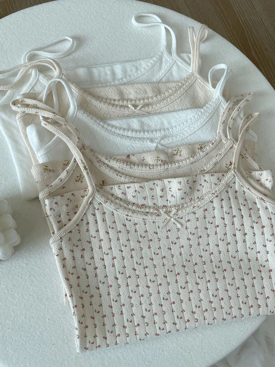 Floral-Eyelet-Bow-Cotton-Crop-Tops-Summer-Lace-Trim-Sleeveless-Slim ...