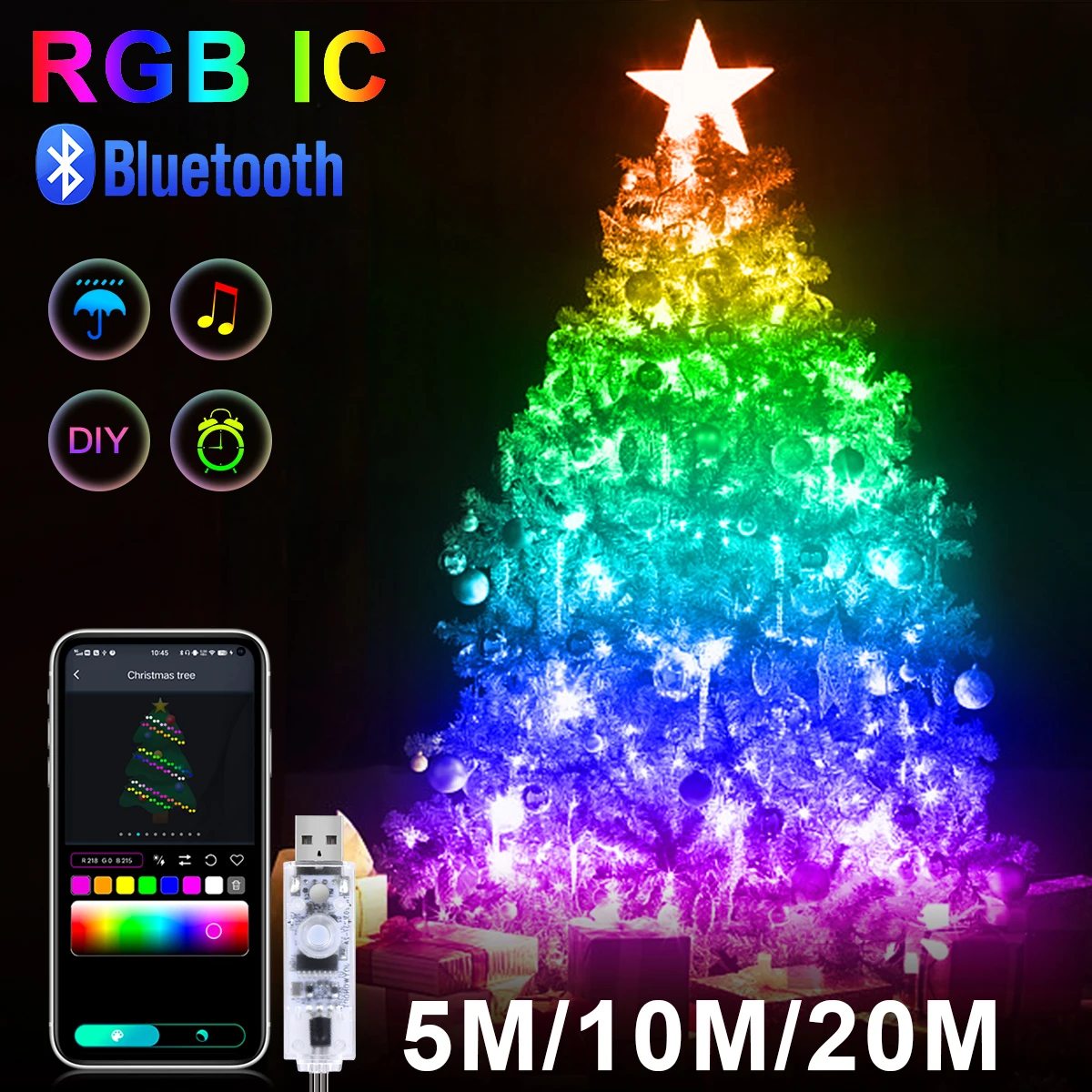 10M 20M USB Christmas Tree LED String Lights with Smart Bluetooth App Remote Control Christmas Home Decor Fairy Lights Garland AliExpress