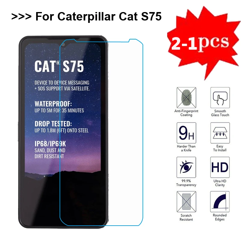 2-1PC Tempered Glass For Caterpillar Cat S75 Screen Protector 9H ...