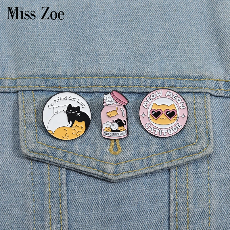 Certified Cat Lady Enamel Pins Custom Cats ANTI Depression Brooches ...