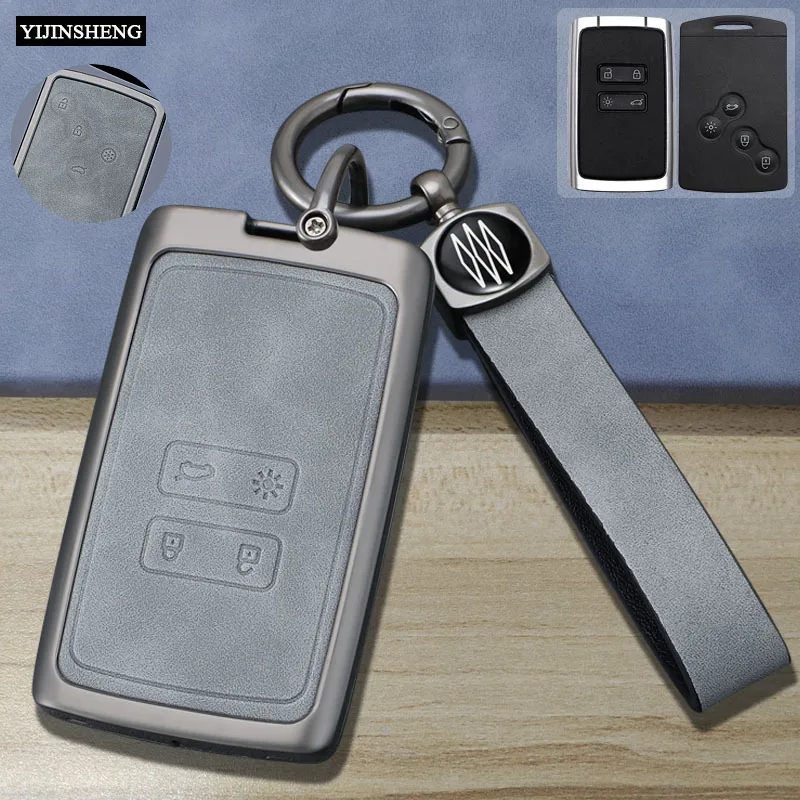4 Button Zinc Alloy + Leather Car Key Case Cover For Renault Koleos ...