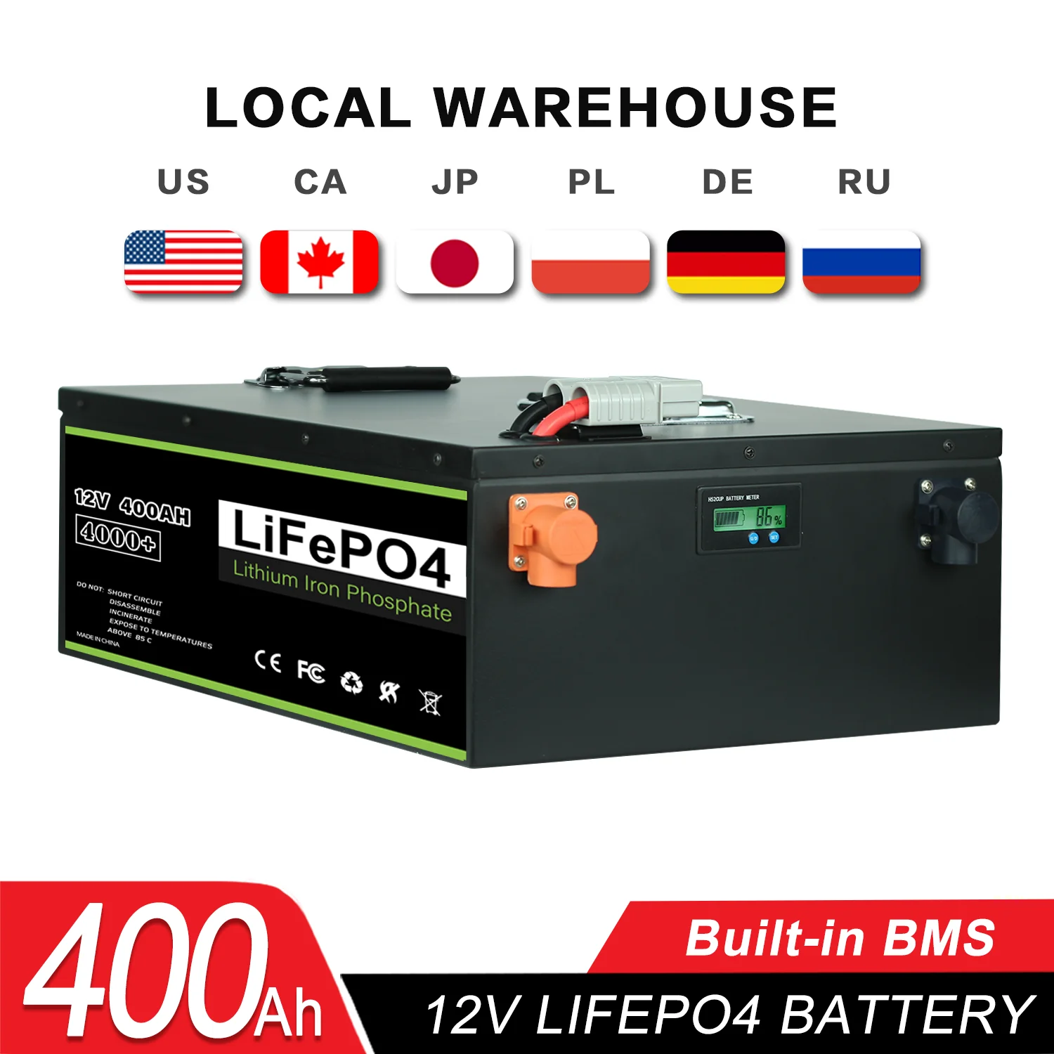 Batería recargable LiFePO4 para inversor Solar RV, pila de 12V, 24V ...