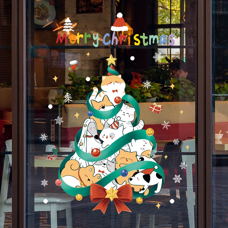 Cartoon-Cat-Dog-Animals-Christmas-Tree-Window-Stickers-for-Kids-Room ...