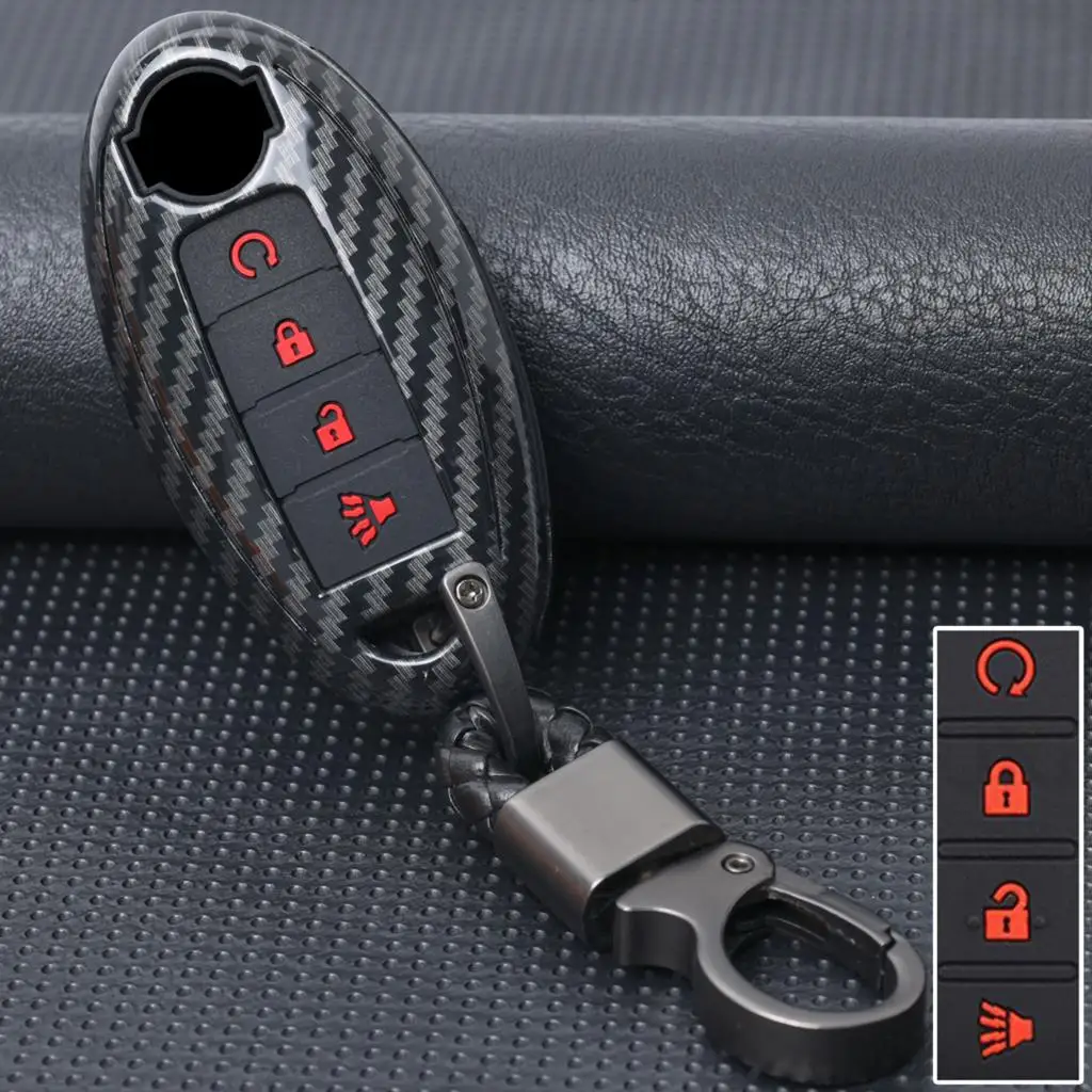 4-Button-Car-Carbon-Fiber-Key-Fob-Holder-Shell-Protect-Case-Cover-For ...