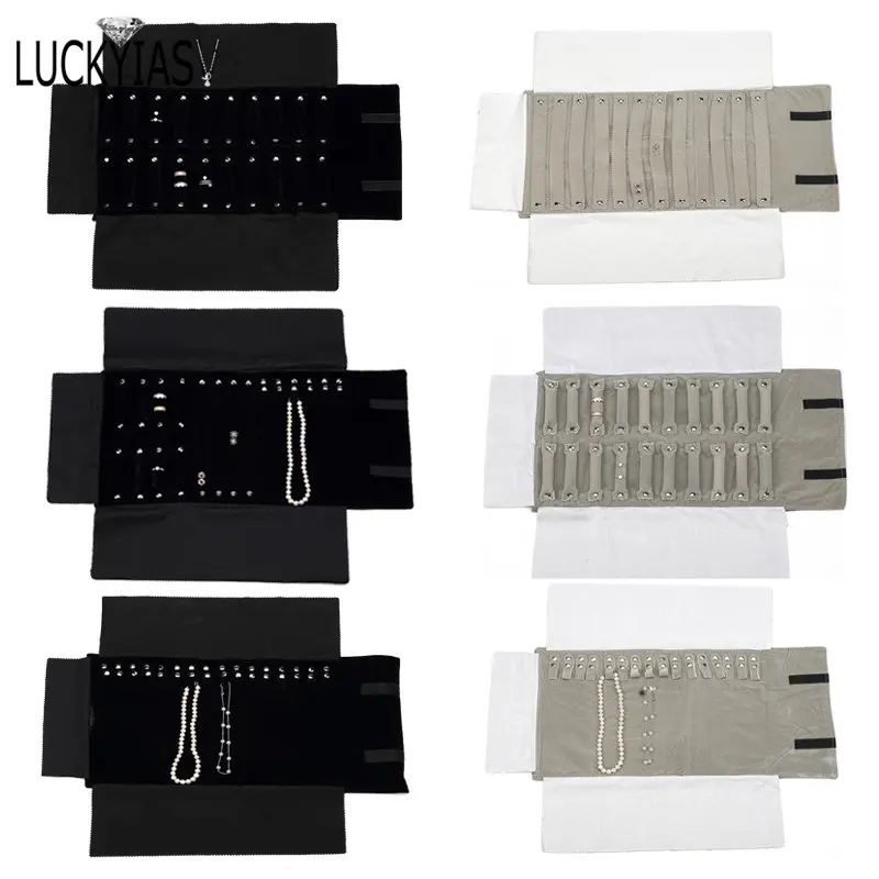 Luxury Velvet Chain Jewelry Storage Roll Bag Pendant Necklace Organizer ...