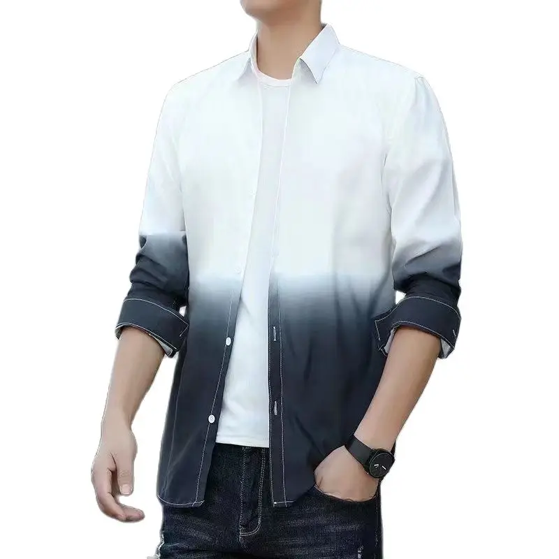Men's Long Sleeved Gradient Shirt Slim Fit White Black Gray Suit Lining ...
