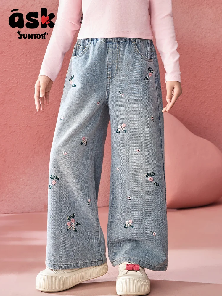 Tween Girls Spring Embroidered Wide Leg Jeans - AliExpress 1501