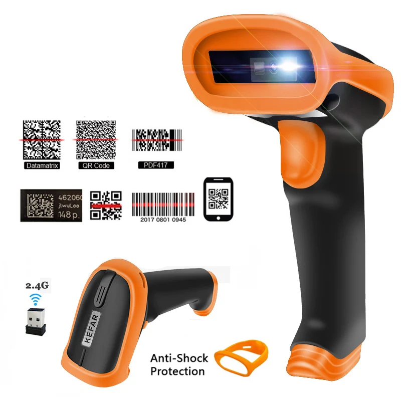 KEFAR Automatic 2D Wireless QR Barcode Scanner PDF417 2.4G USB bar code ...
