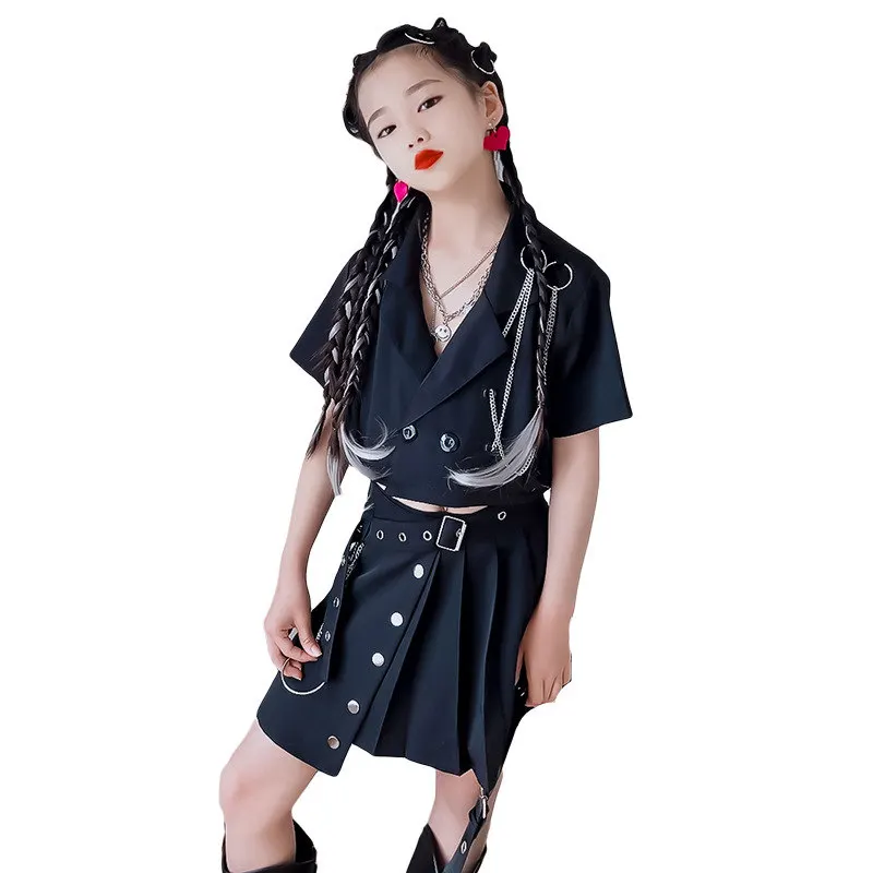 Young Girls Fashion Suits Short Sleeve Double-Breasted Blazer+Chain ...