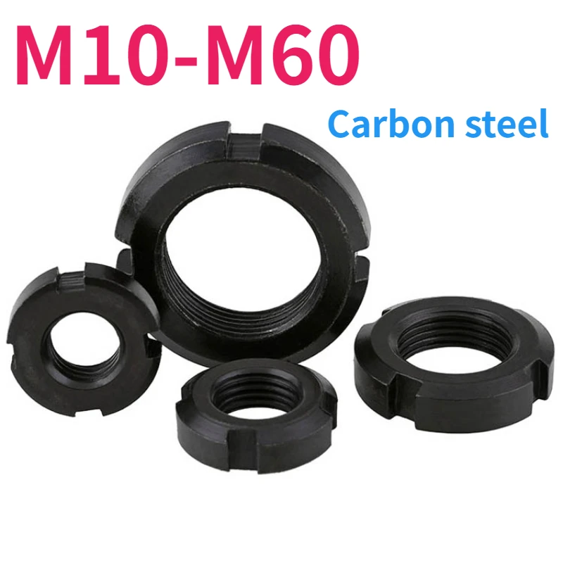 Carbon-steel-M10-M60-Round-Nuts-Slotted-Nuts-Quadruple-Slotted-Nuts ...