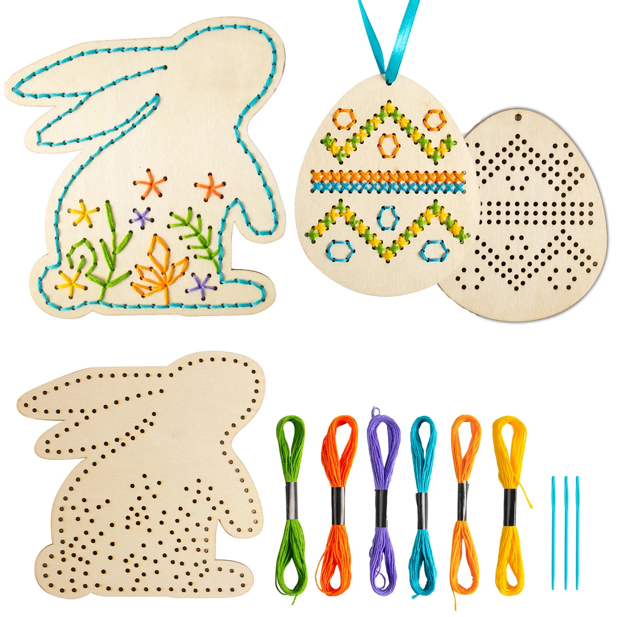 Easter Wooden Cross Stitch Kit DIY Easter Bunny Egg Wood Ornament ...
