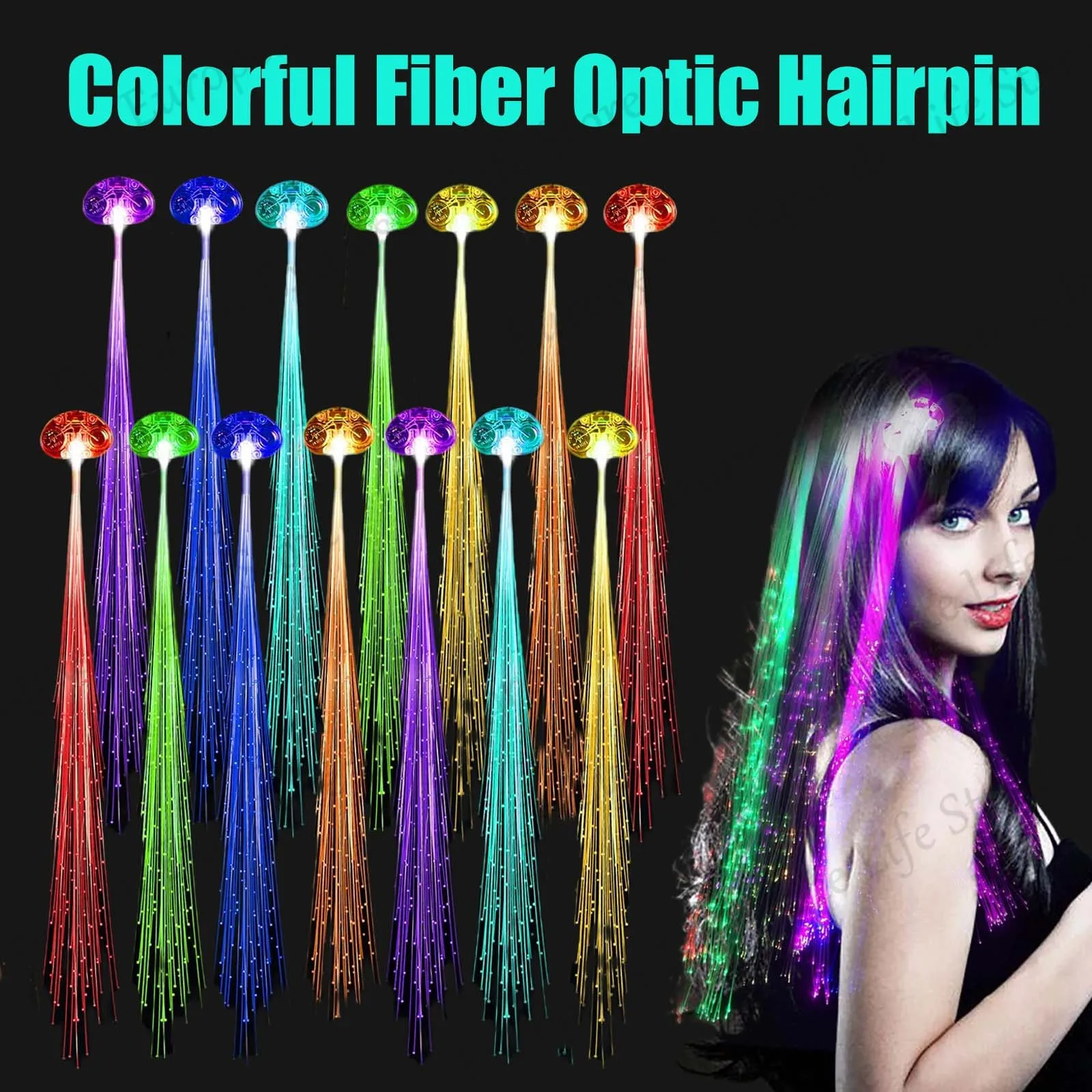LED-Party-Light-Up-Fiber-Optic-Hair-Barrettes-Clip-Hairpin-Silk-Flash ...