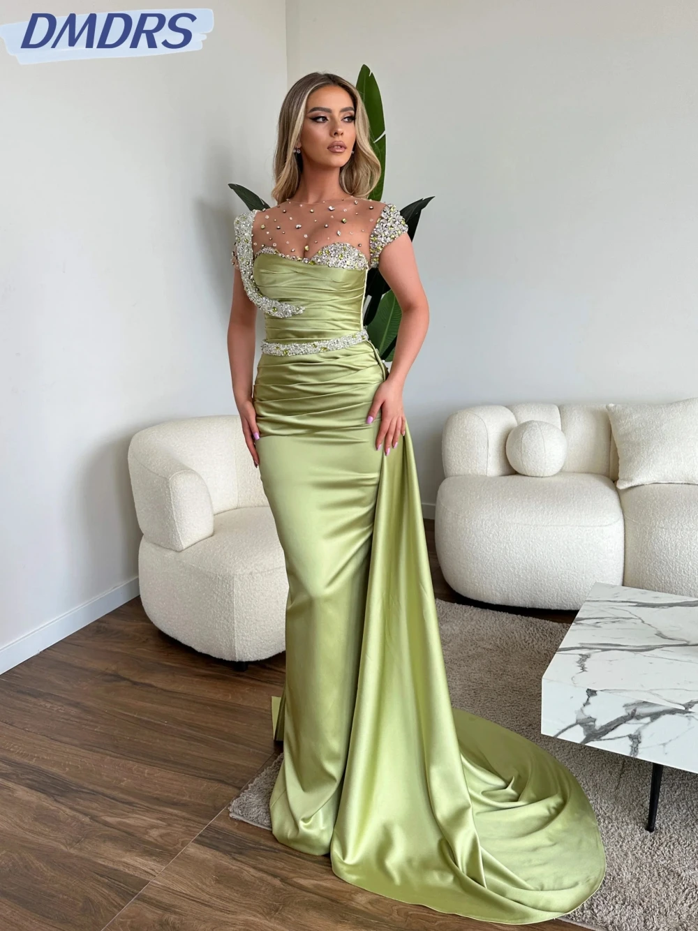 Sparkly-Crystal-Pearls-Prom-Gown-Classic-High-Collar-Evening-Dress ...