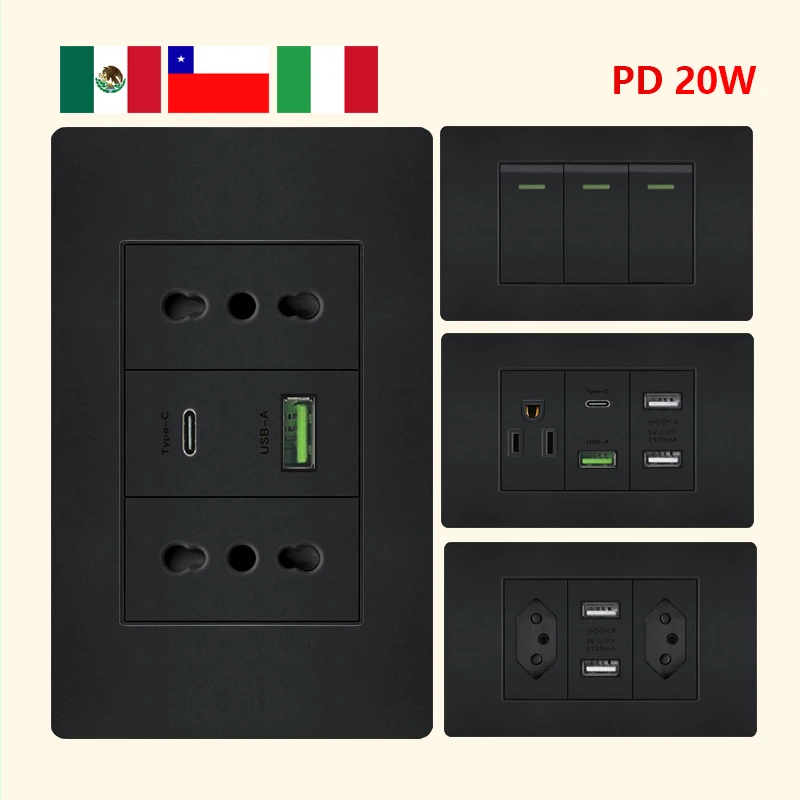 Italien-Chile-Mexiko-Steckdose-mit-USB-Smart-Typ-C-20W-Schnell-ladewand ...