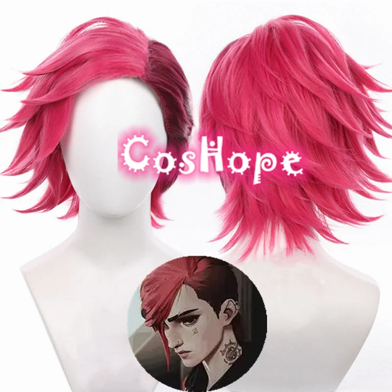 LOL-Arcane-Vi-Cosplay-Wig-Unisex-35cm-Short-Dark-Rose-Wig-Cosplay-Anime ...