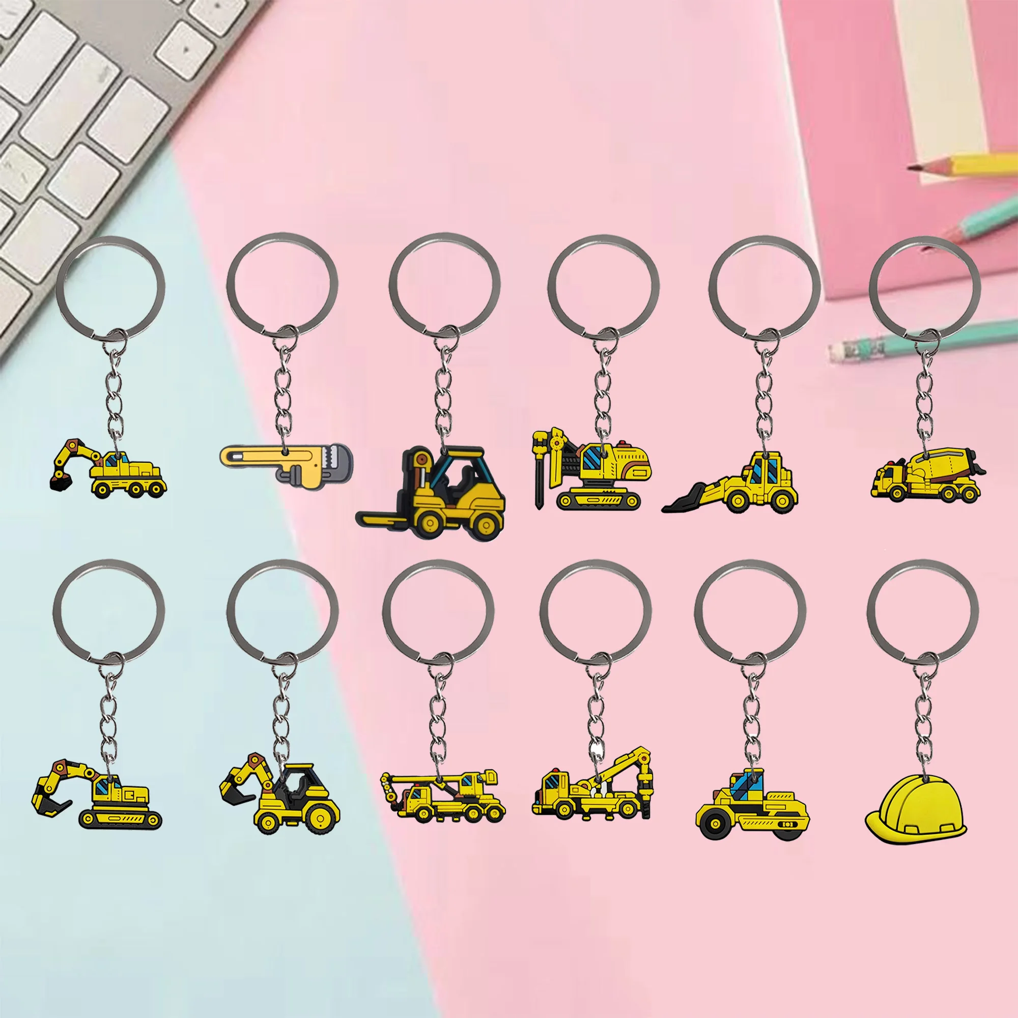 1-12Pcs Engineering Vehicle Helmet Bag Hanging Pendant Digger Keyrings ...