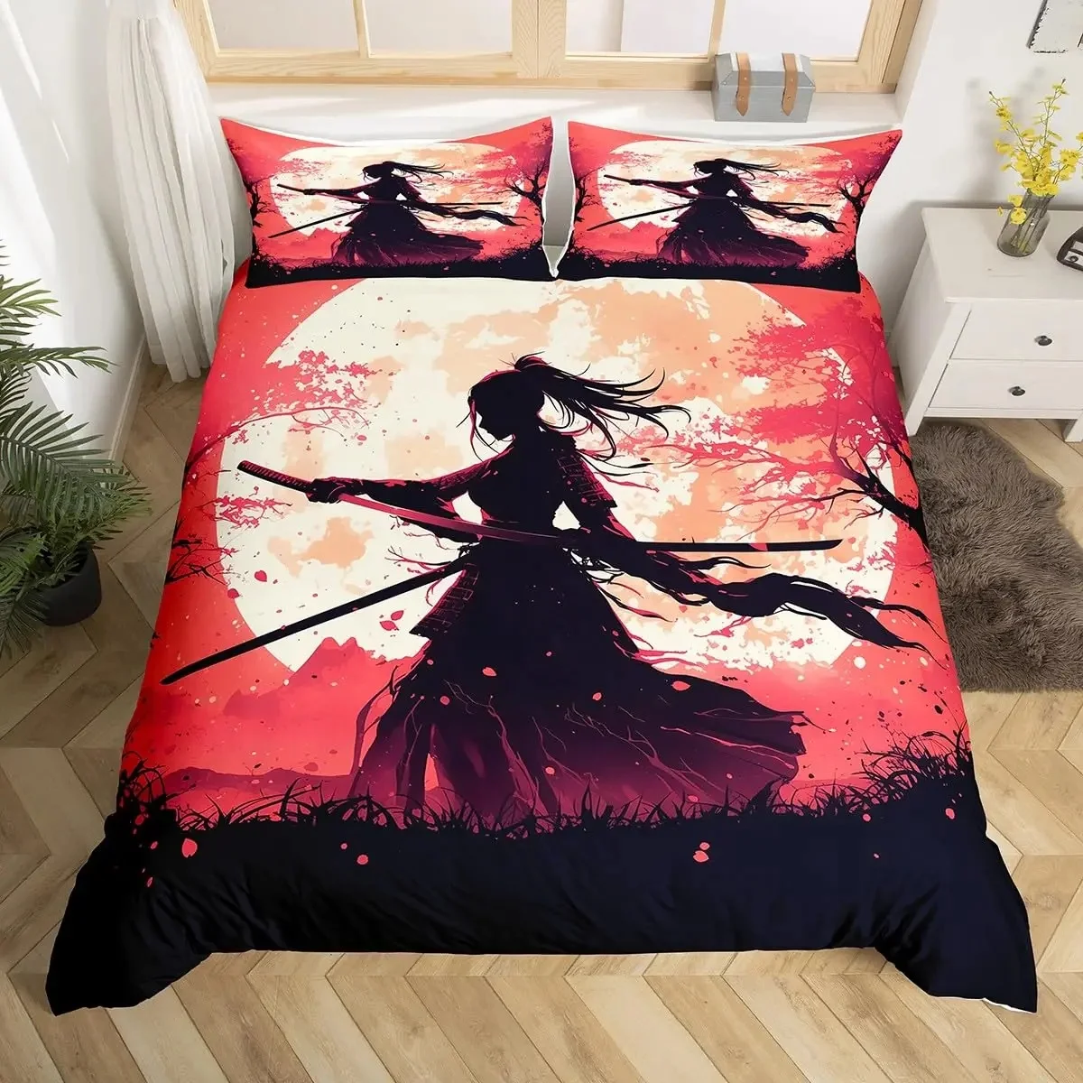Anime Bedding Set Japanese Samurai Painting 3D Printed Duvet Cover with ...