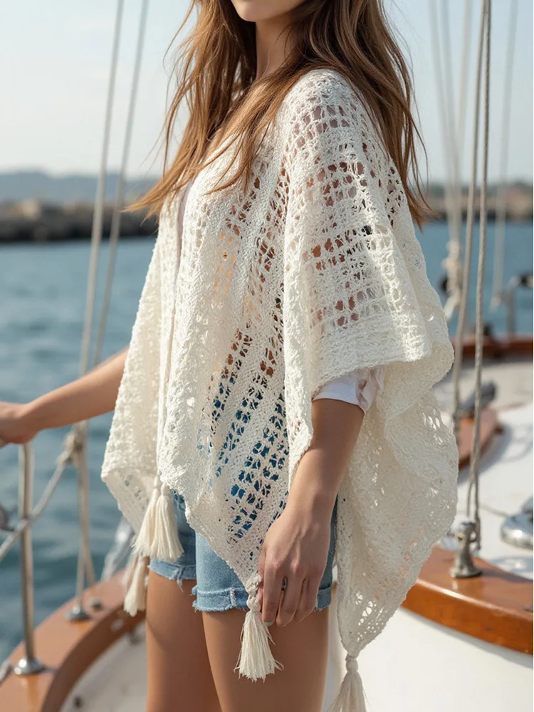 Spring Summer Beachwear Hollow Out Cardigan Women 2025 Knitted Shawl ...