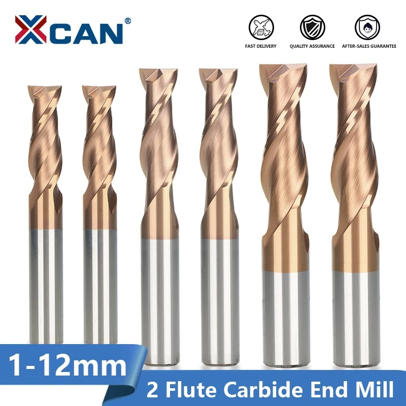 XCAN Milling Cutter 1 12mm Two Flutes Carbide End Mill TiCN Coated Flat ...
