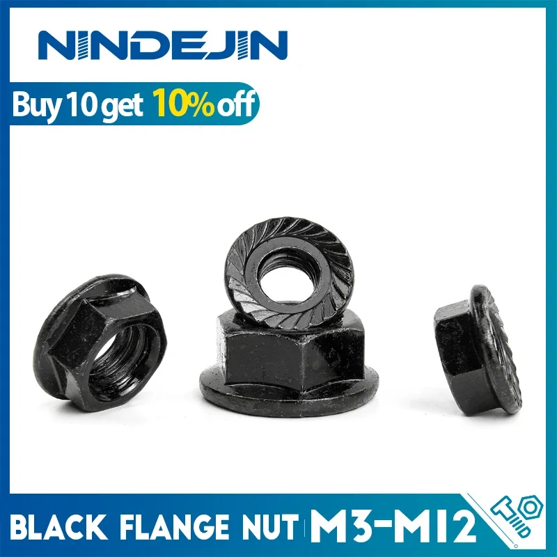 NINDEJIN-Black-Flange-Nut-5-55pcs-Carbon-Steel-Metric-Hexagon-Nut-M3-M4 ...