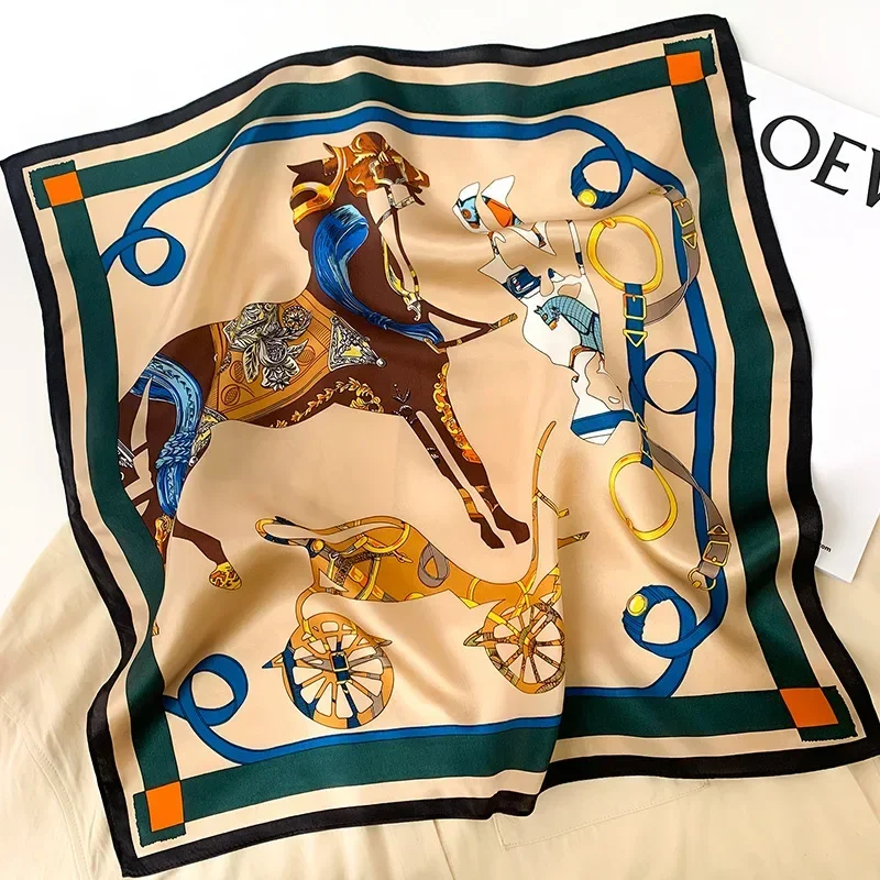 Silk-Square-Scarf-Women-100-Real-Luxury-Brand-Horse-Print-Neckerchief ...
